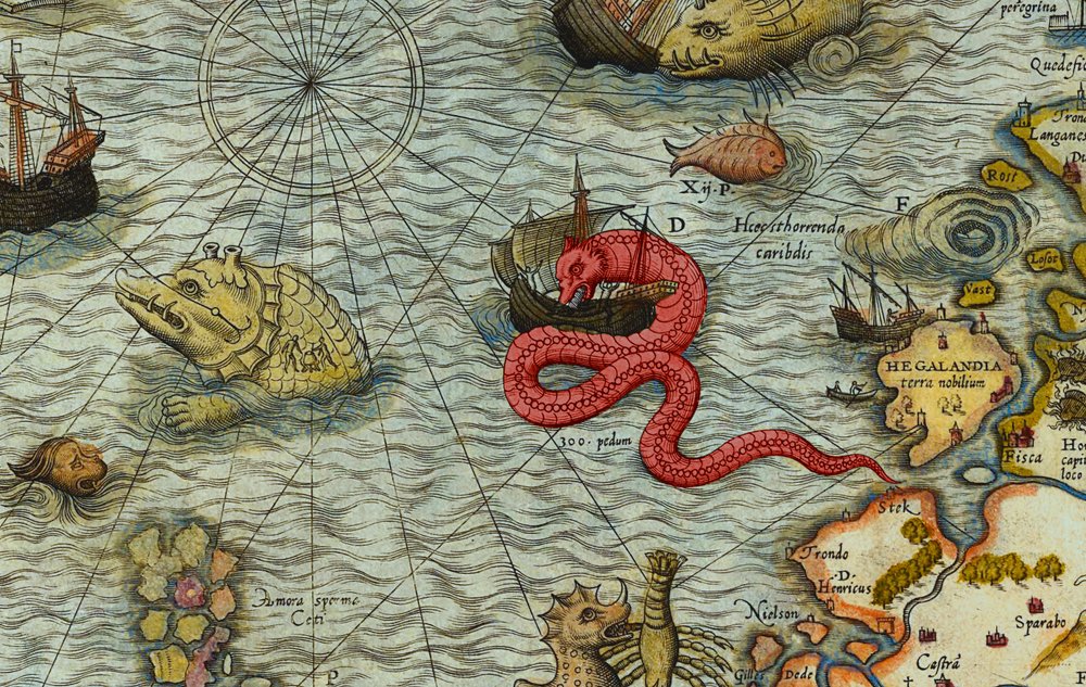 Pormenor de um mapa do mar (Carta marina) de Olaus Magnus (1490-1557)