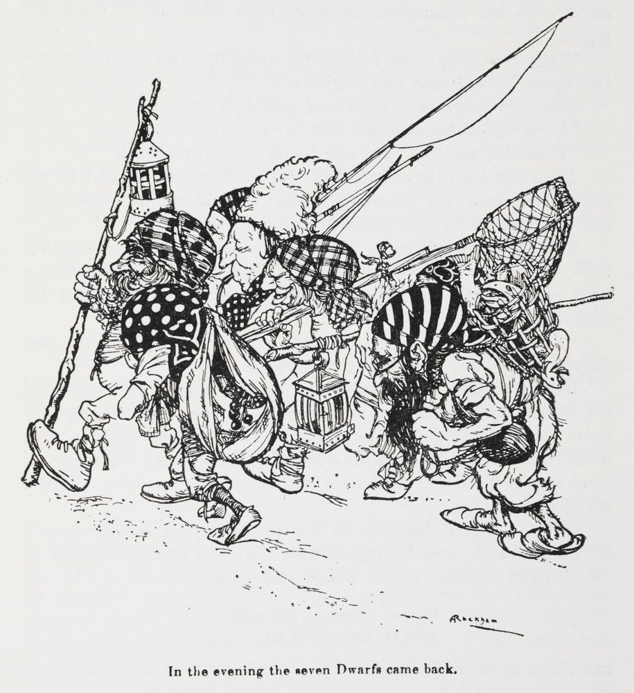 Os sete anões de Snowdrop (Branca de Neve) | Arthur Rackham