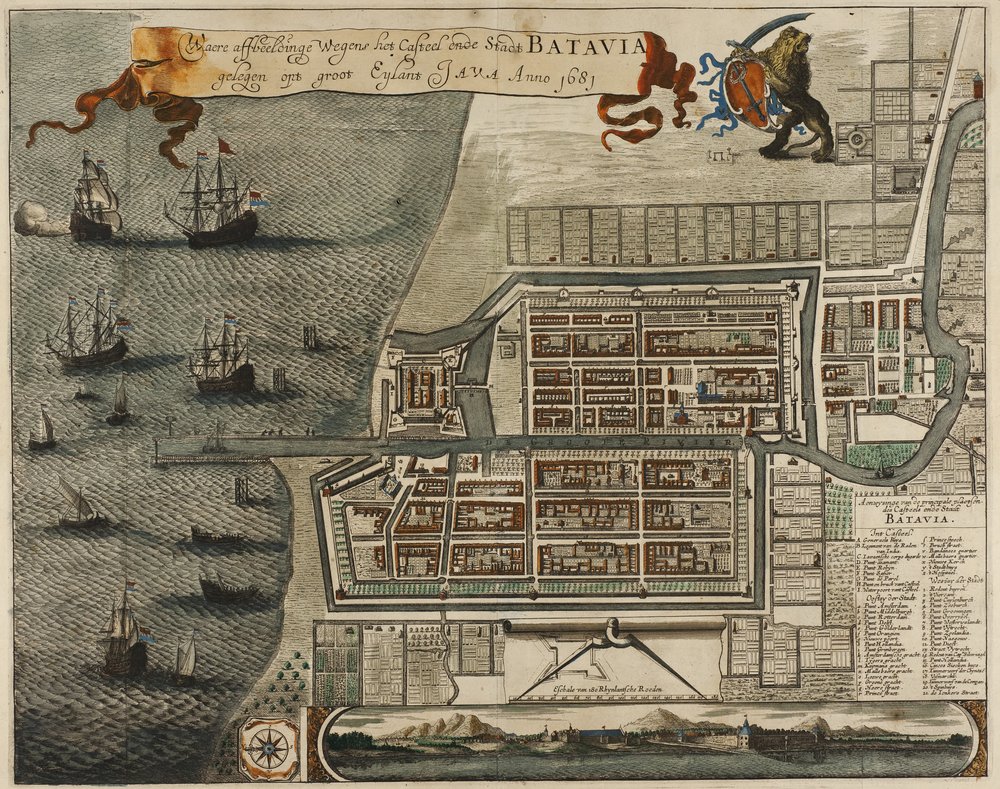 Mapa do castelo e da cidade de Batavia, na ilha de Java (agora Jakarta ...