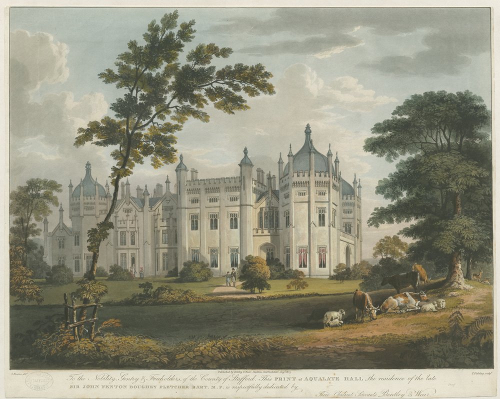 Forton - Aqualate Hall: gravura aquatint matizada, nd [c 1814]