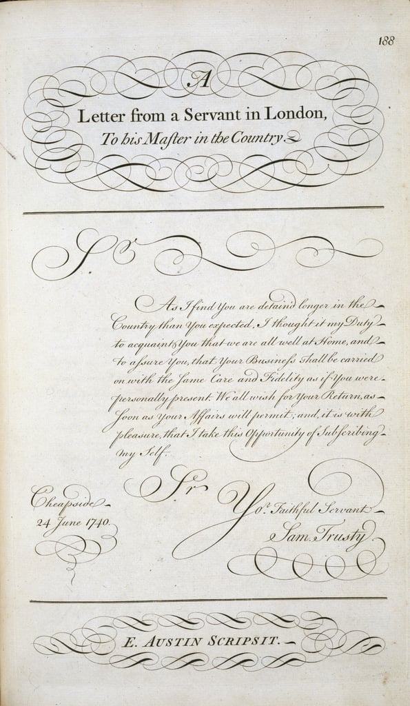 Exemplo de carta de um livro de cartas, c.1740