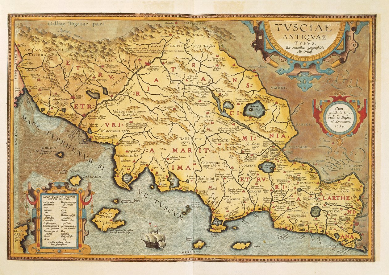 Mapa de Tuscia do Theatrum Orbis Terrarum, de Abraham Ortelius