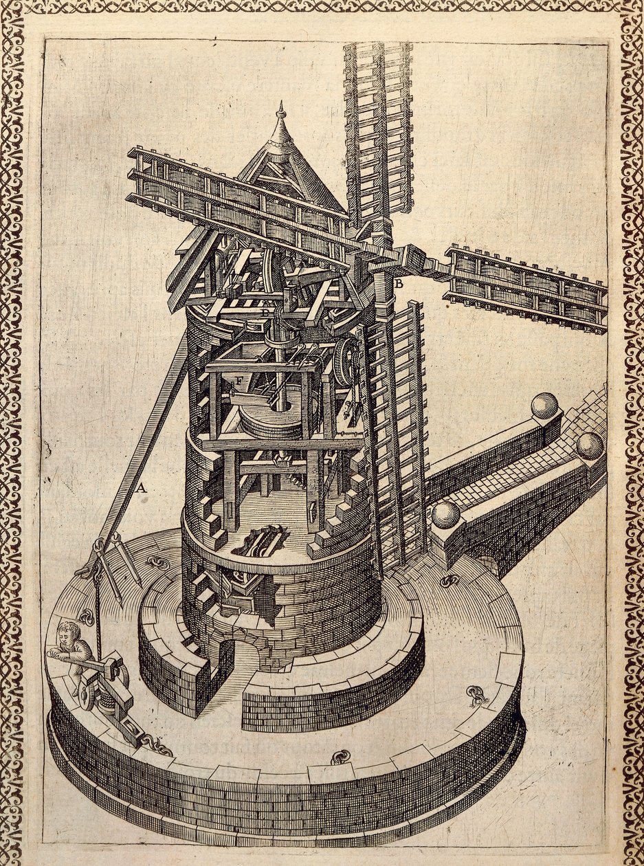 Moinho de vento | Agostino Ramelli | Impressão de arte