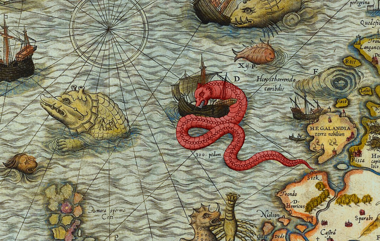Pormenor de um mapa do mar (Carta marina) de Olaus Magnus (1490-1557)