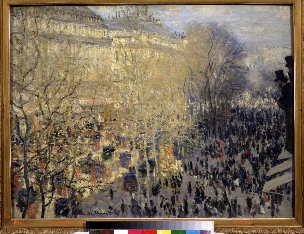 ""Le boulevard des Capucines"" Multidão de transeuntes e trânsito no ...