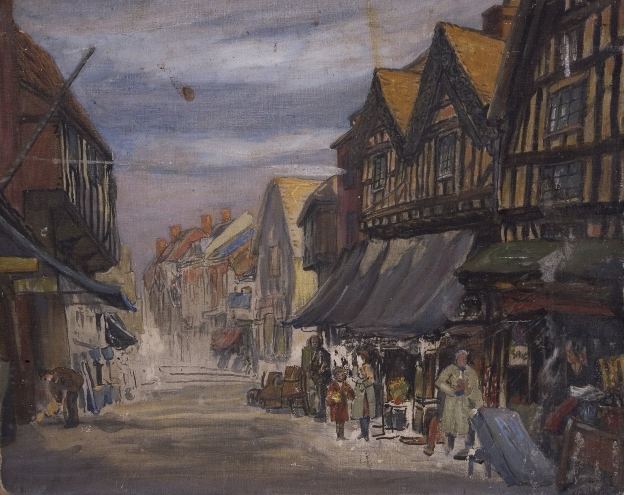 Butcher's Row, Coventry, c.1930 (óleo sobre tela colocado a bordo)