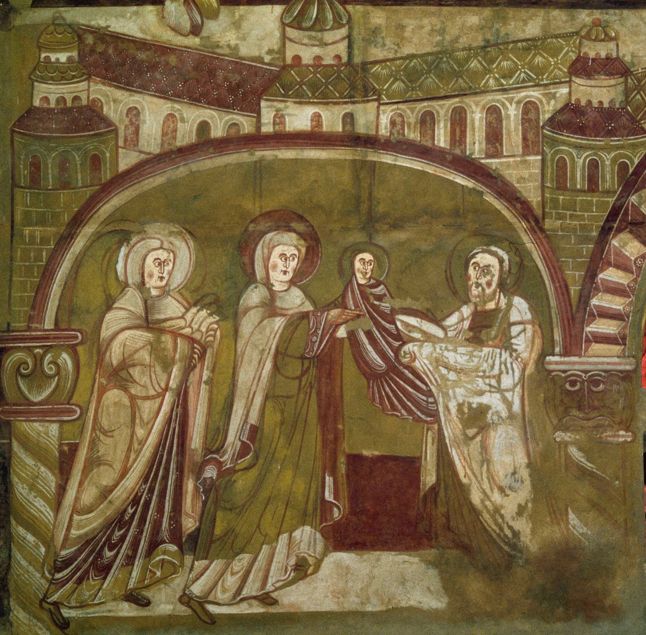 Apresentação de Jesus no Templo. Fresco da igreja de Vic sur Cere ...
