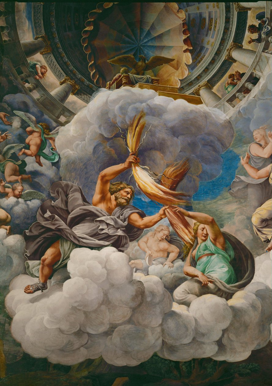 Zeus lança um raio contra os gigantes que atacam (fresco)