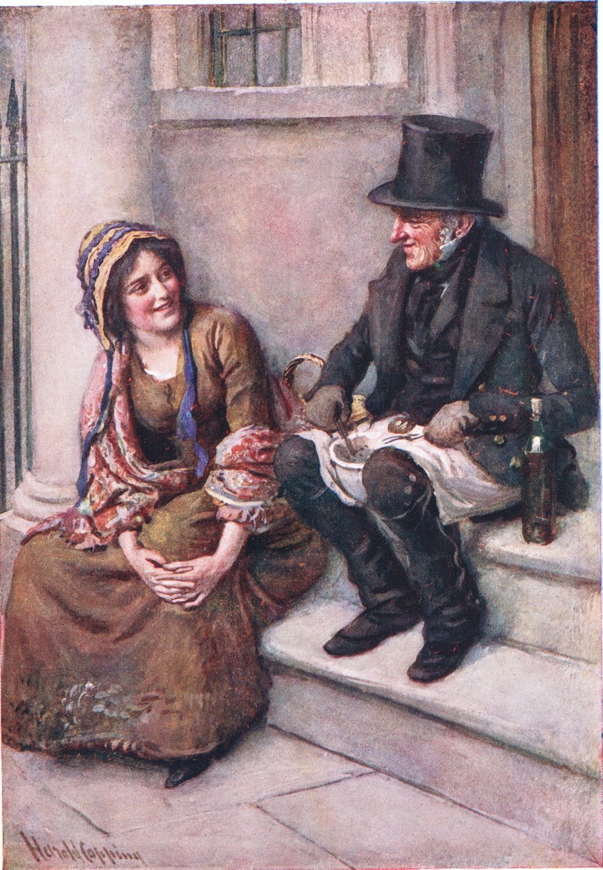Trotty Veck e sua filha Meg, ilustração para 'Character Sketches from ...