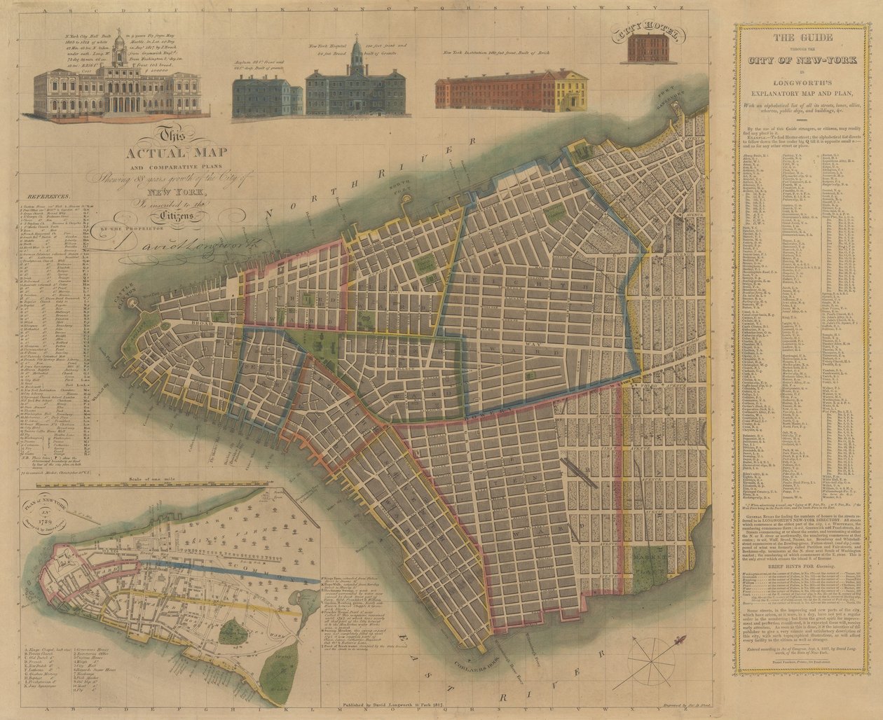 A Cidade de Nova York: Mapa e Plano Explicativo de Longworth, 1817.