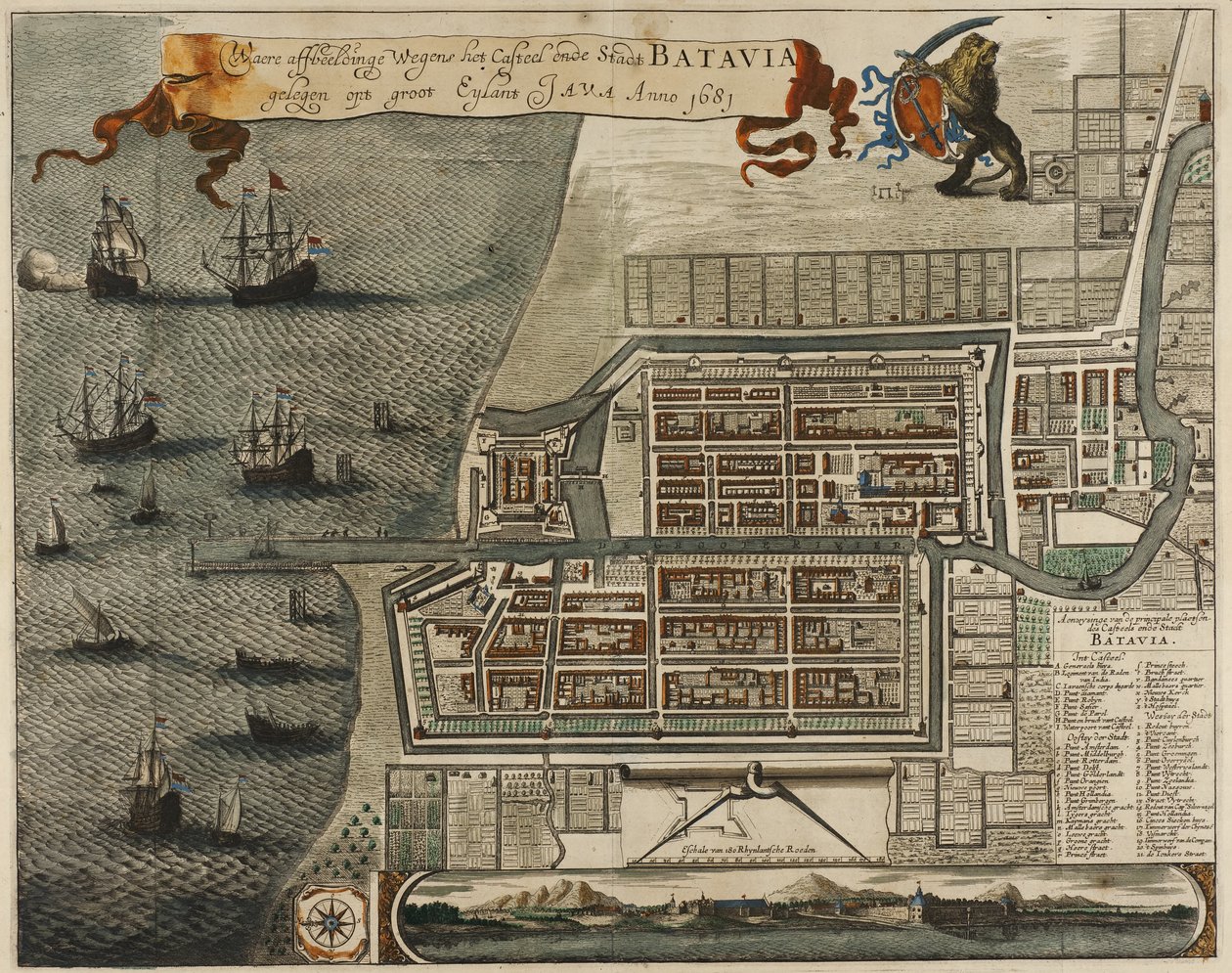 Mapa do castelo e da cidade de Batavia, na ilha de Java (agora Jakarta ...