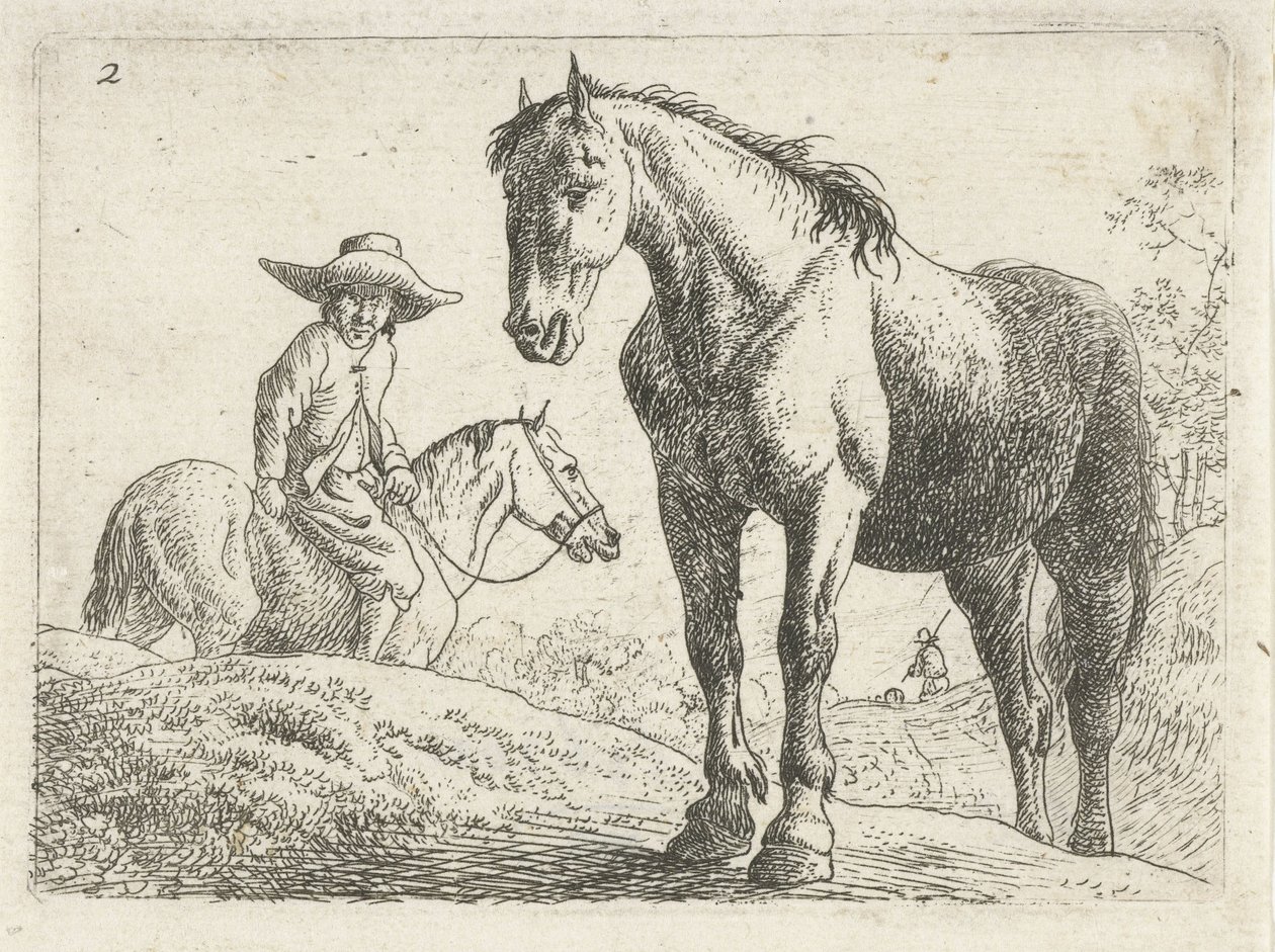 Um cavalo, um homem a cavalo em segundo plano | Jan van Aken