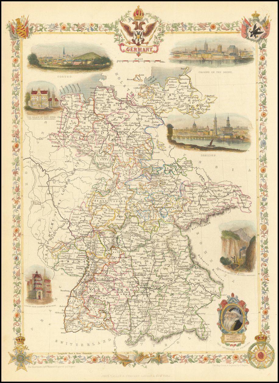 Mapa da Alemanha de 1851 | John Tallis | Impressão de arte