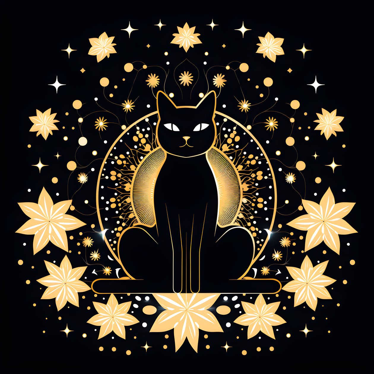 Gato em meditação sentado numa flor de lótus 2