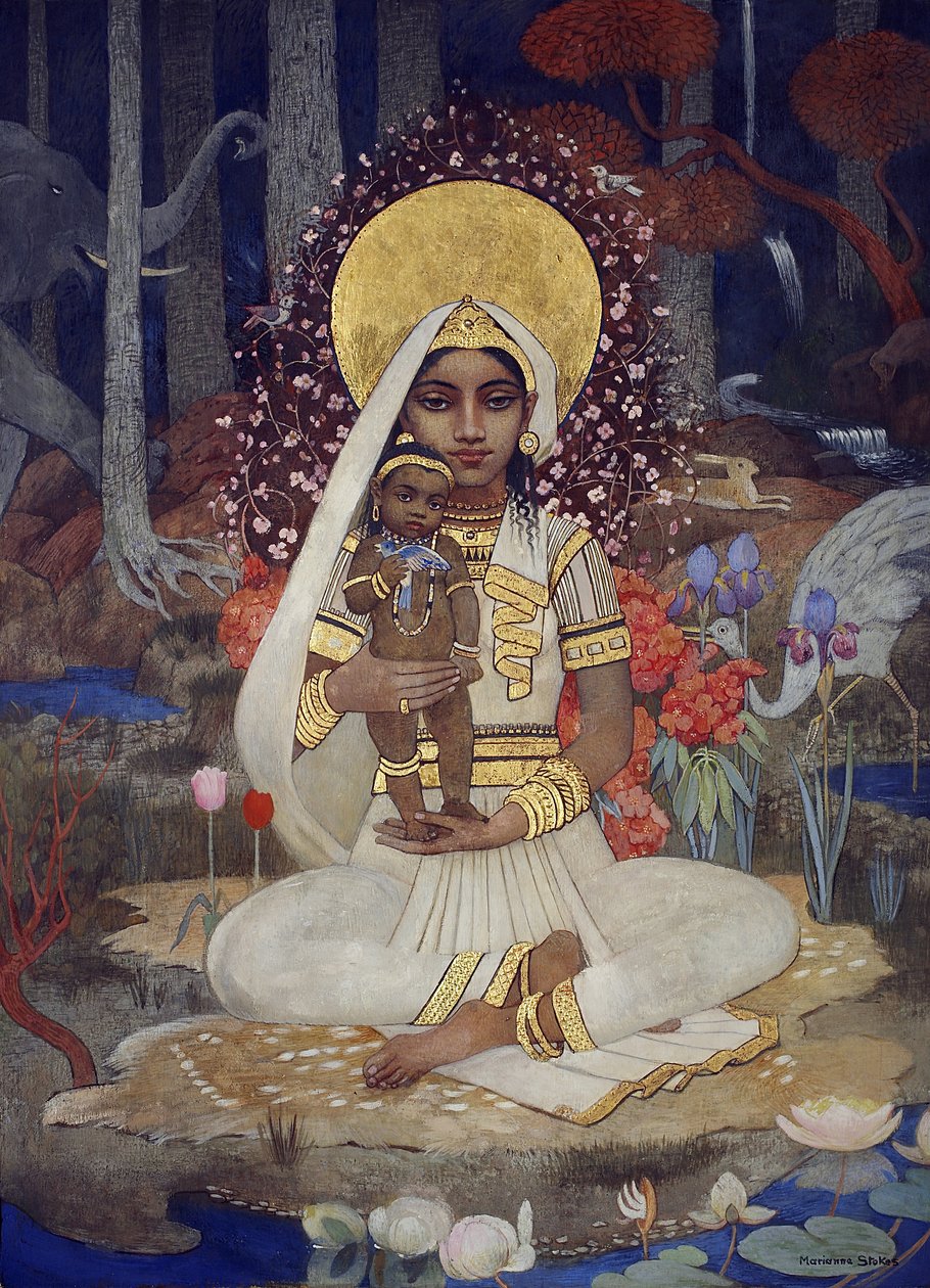 Devaki, Mãe de Krishna (tinta de têmpera e ouro sobre papel colocada a ...