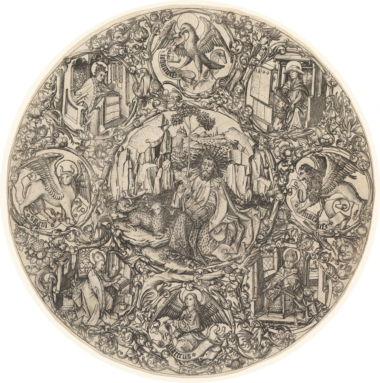 São João Batista no deserto com o Cordeiro de Deus, cercado pelos ...