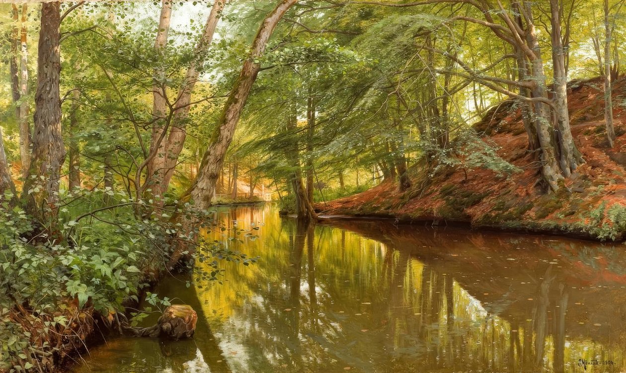 P.Mönsted, dia de primavera no Waldbach | Peder Monsted