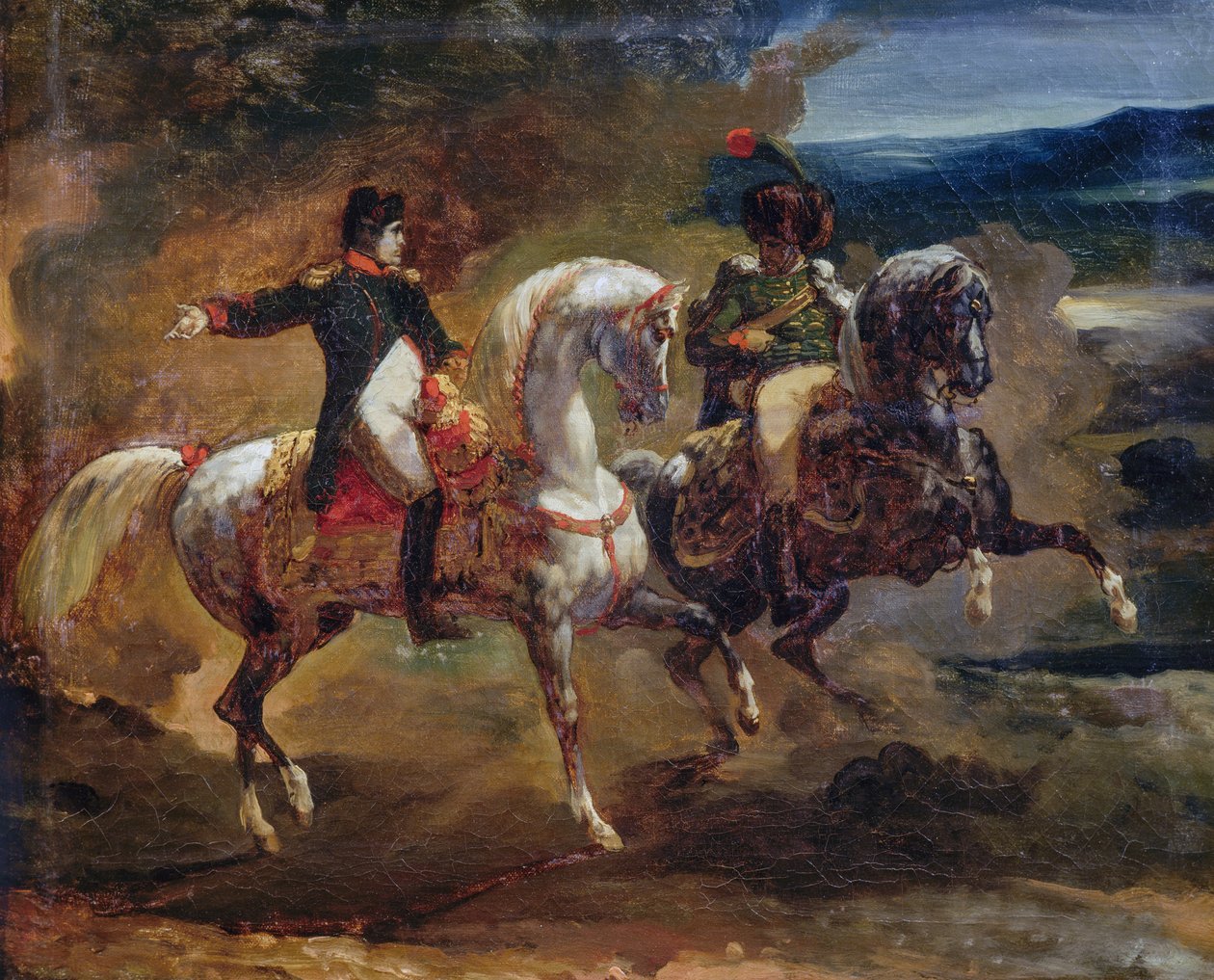 Napoleão Bonaparte dando ordem ao oficial superior, pintura atribuída a ...