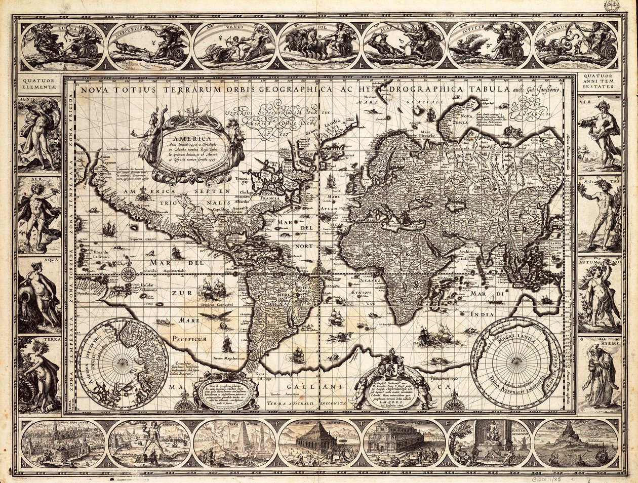 Mapa Mercator do mundo | Willem Blaeu | Impressão de arte
