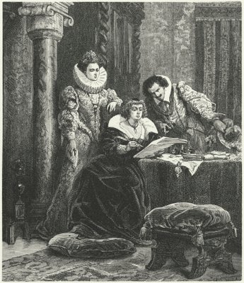 Maria de' Medici em consulta com Concino Concini e Leonora Dori (gravura)