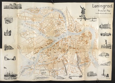 Leninegrado, mapa pictórico dobrado a partir de 'A Pocket Guide to the ...