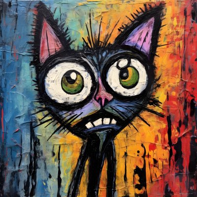 Neo-expressionismo de um gato de desenho animado a olhar para algo com ...