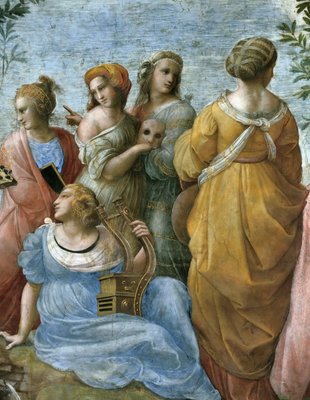 O Parnaso. Detalhe. Fresco na Stanza della Segnatura, ca 1510-1511.