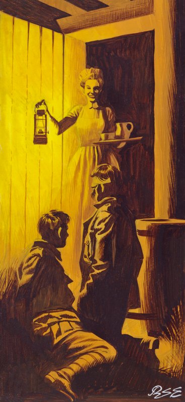 Edith Cavell escondendo soldados aliados (guache sobre papel)